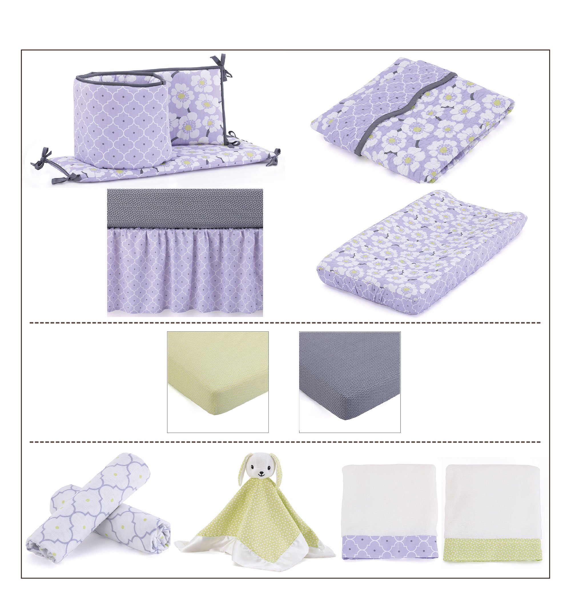 Balboa Baby Lavender Poppy Collection Fitted Crib Sheet - Honeydew
