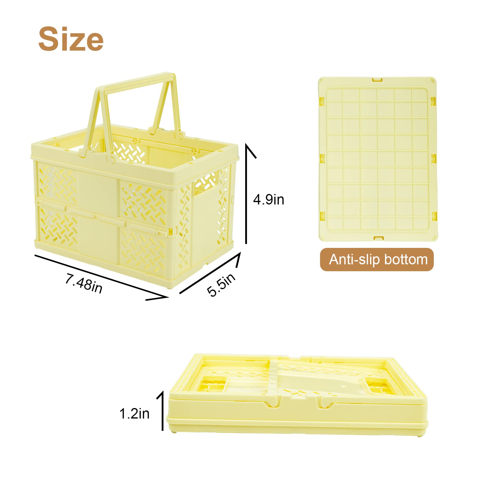 2 Pack Plastic Crate for Desktop Storage Organizing, Durable and Reliable Mini Basket with Carrying Handle, Folding Basket for Home Kitchen Classroom and Officeā¦