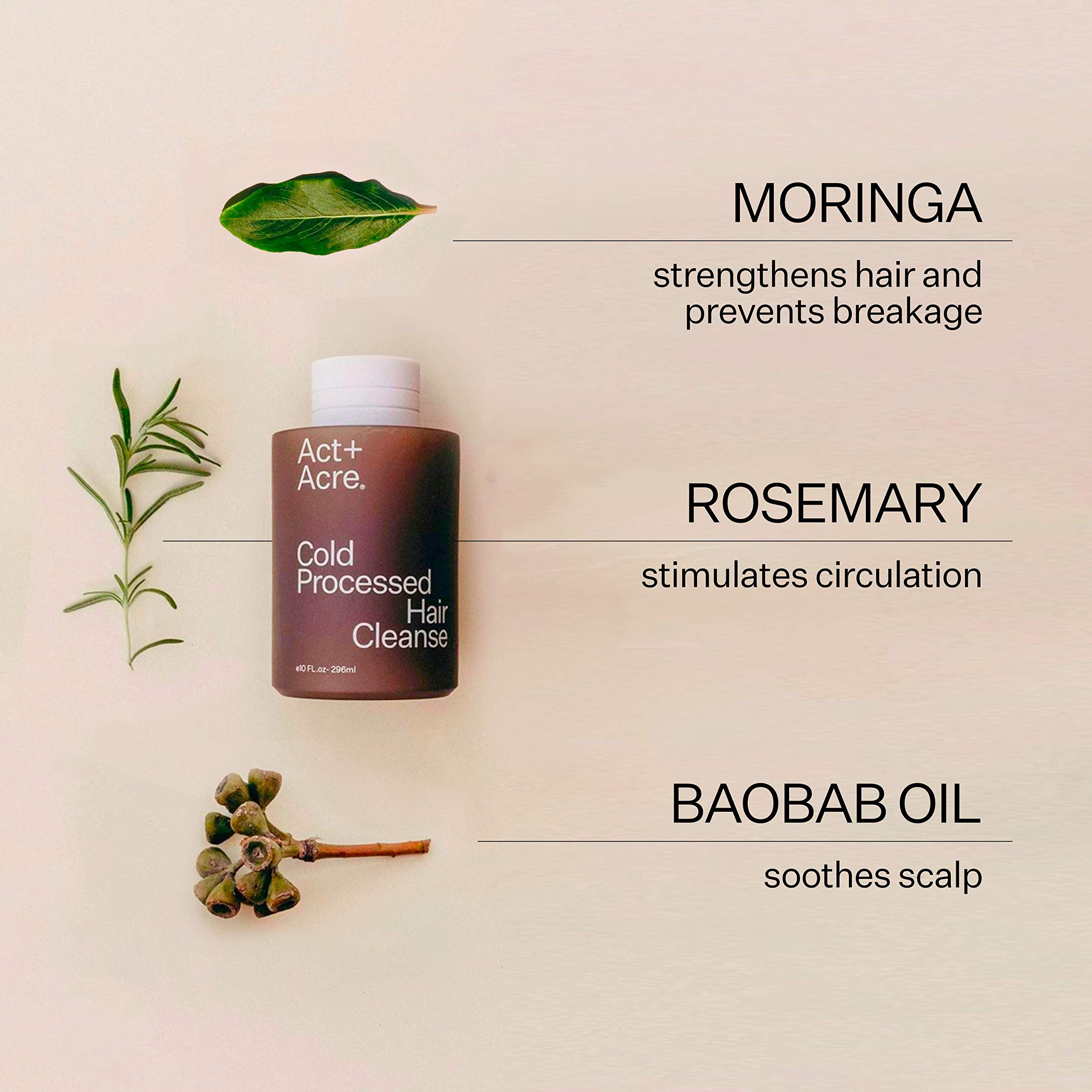 ACT+ ACRE Cold Processed Balancing Shampoo - Clarifying Cleanse for Build Up - Sulfate Free Gentle Hair Treatment with Moringa Oil - Moisturize and Strengthen Damaged Hair (10 Fl.oz)