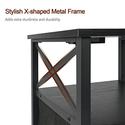AMHANCIBLE Night Stand Set 2, Black Nightstand with Charging Station, End Tables Living Room with USB Ports and Outlets, Bed Side Tables Bedroom with Drawers HET05XBK