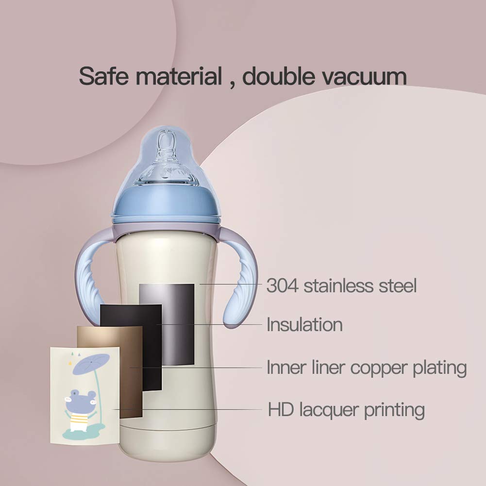 POTATO Baby Thermos Cup Water Bottle for Kids Stainless Steel Sippy Cup with 3 Kinds of Lids,Keeps Cold for 8 Hours 8 oz, Blue