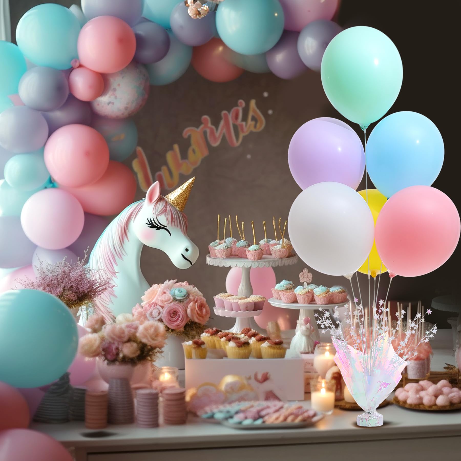 2 Sets Pastel Balloons Centerpiece for Table, Rainbow Balloon Stand Kit for Birthday Party Wedding Baby Shower Prom Tabletop Decorations
