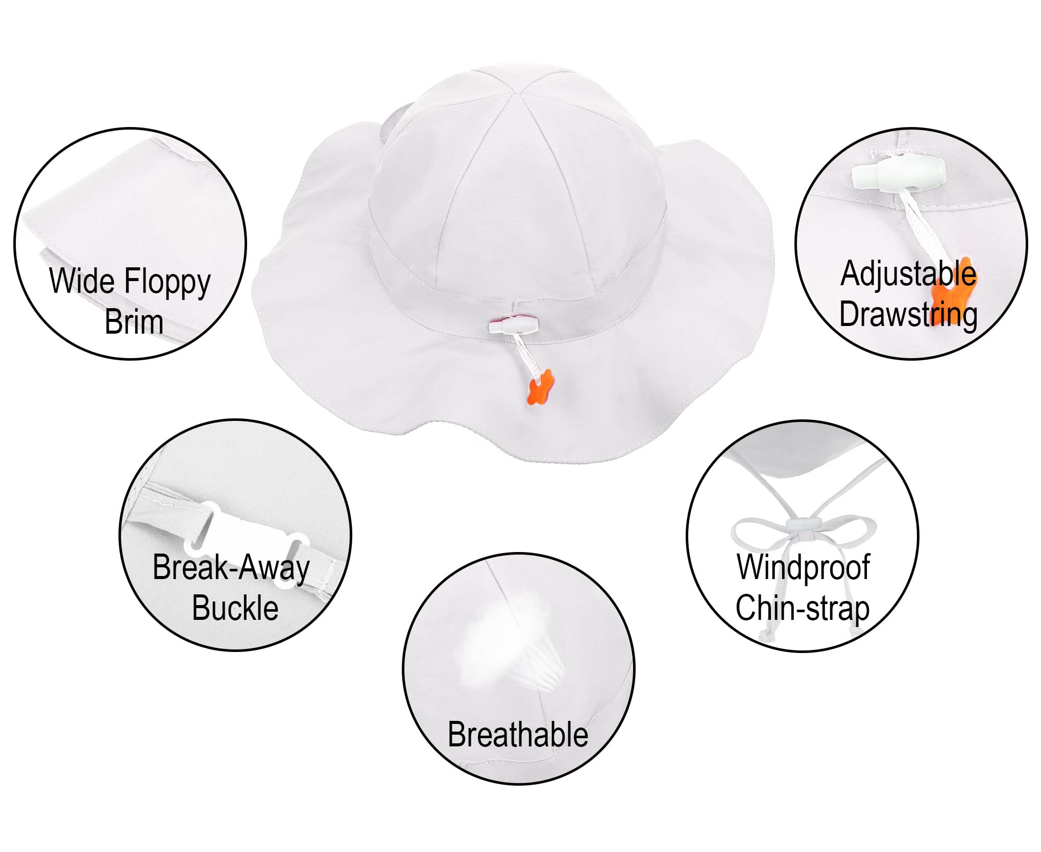 Baby Girl White Infant SPF Toddler Sun Hat with UPF 50+ Adjustable Baby Sunhat, 0-12 Months
