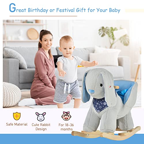Qaba Kids Ride-On Rocking Horse Toy Bunny Rocker with Fun Play Music & Soft Plush Fabric for Children 18-36 Months