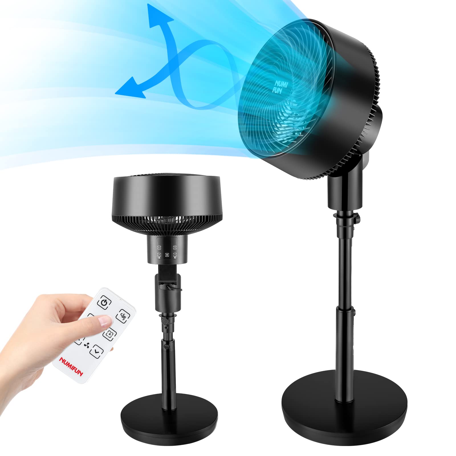 Air Circulator Fan Super Quiet with DC Motor Whole Room Oscillating Standing Floor Fan with Remote, 6 Adjustable Height, 3 Winds Mode, 12 Speeds & 90 Degree Pivoting Head For Bedroom Office Home