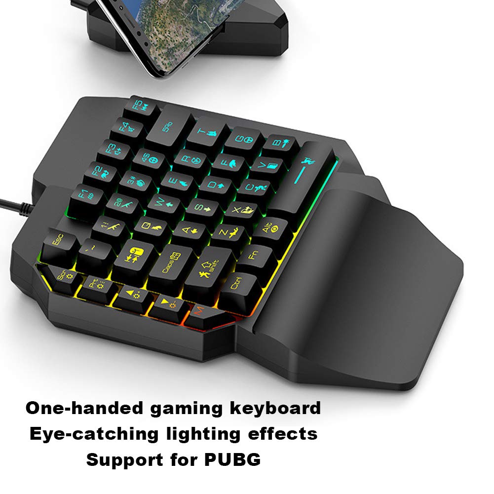 One Handed RGB Mechanical Gaming Keyboard, Computer Mechanical Gamer Keypad Portable Mini Single Keyboard for PUBG Gaming with Eye Catching Lighting