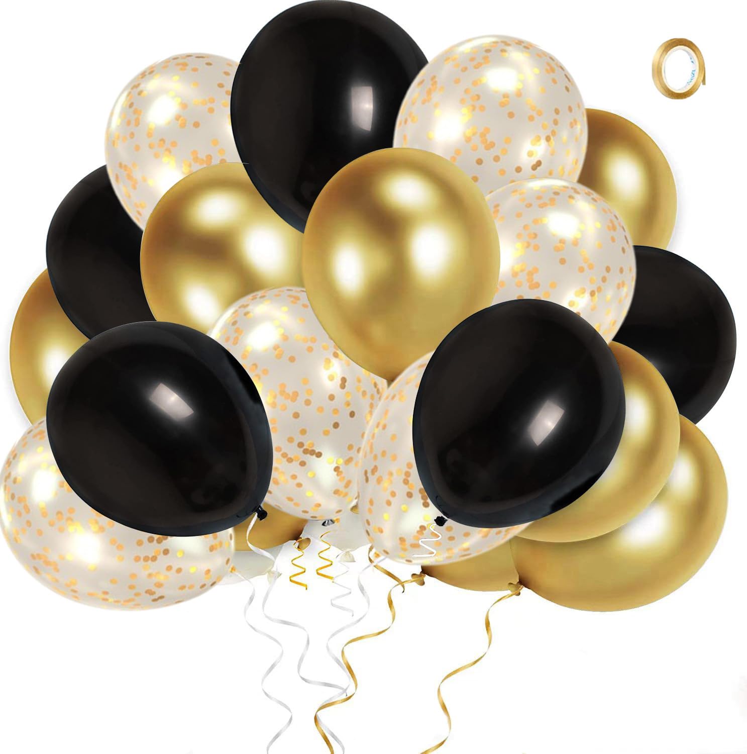 50pcs Gold Black Balloons,12 Inches Latex Gold Silver Black for Birthday Party Baby Shower Graduation Decorations.