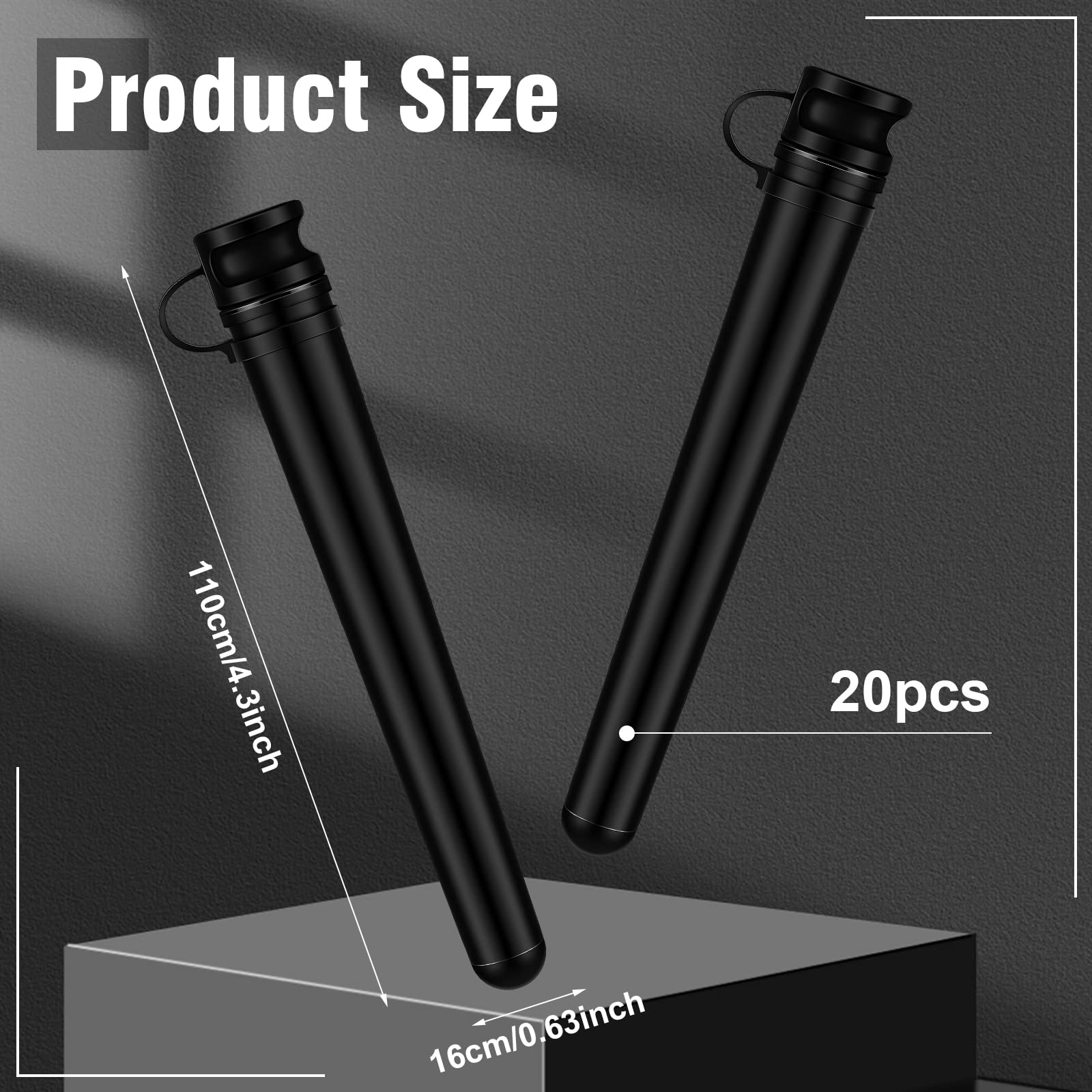 20 Pcs Black 110 mm Tubes Pre Roll Tubes Travel Pill Bottle Empty Plastic Bottles with Lids for Home Office Travel Laboratory Sample