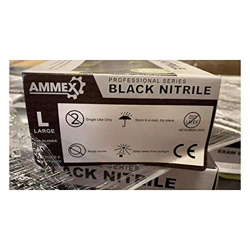Ammex ABNPF46100 (2 Pack) Black Nitrile Glove, Medical Exam, Latex Free, Disposable, Powder Free, Size Large