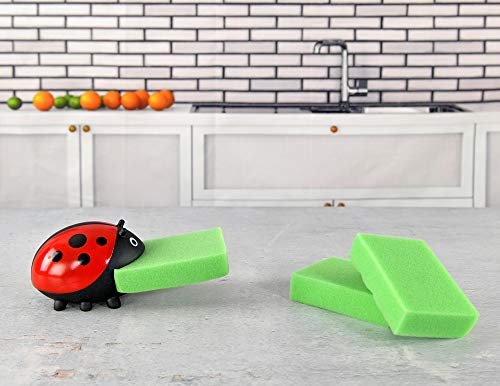 HOME-X Ladybug Sponge Holder with 3 Sponges, Kitchen Sink Accessories 4" L x 3" W x 2" H