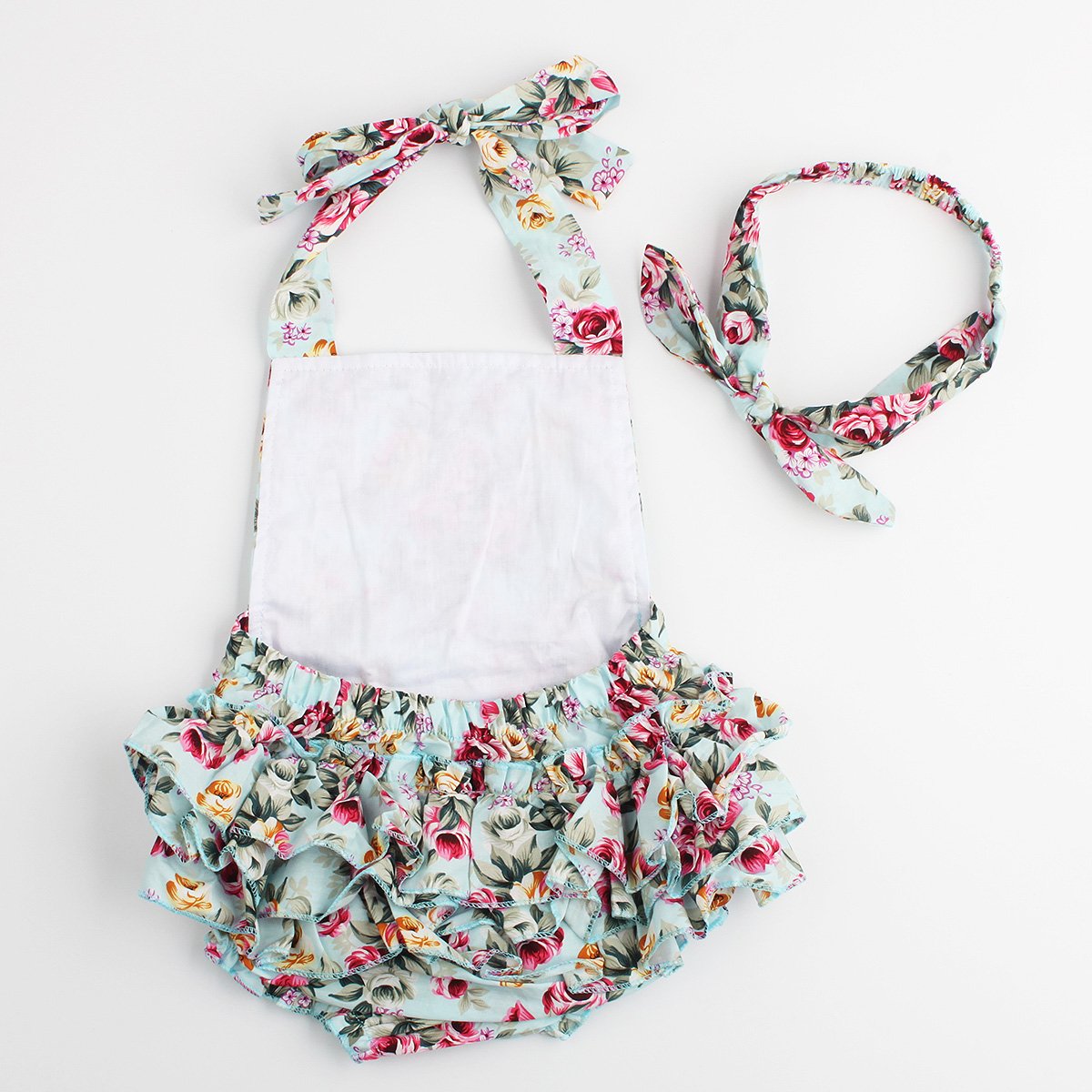 Baby Girls 2pcs Sets Cotton Ruffles Romper Outfits Clothes Blue Roses Flower 6 Months
