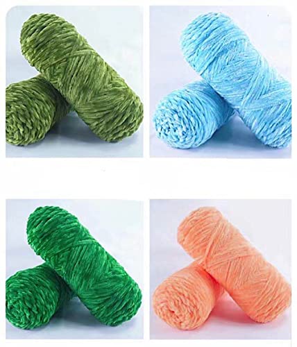 4 Skeins Chenille Yarn,Hand Knitting Soft Glossy Chenille Velvet Amigurumi Yarn for Crochet Weaving Blanket DIY Craft Total 400g (Harvest Green)