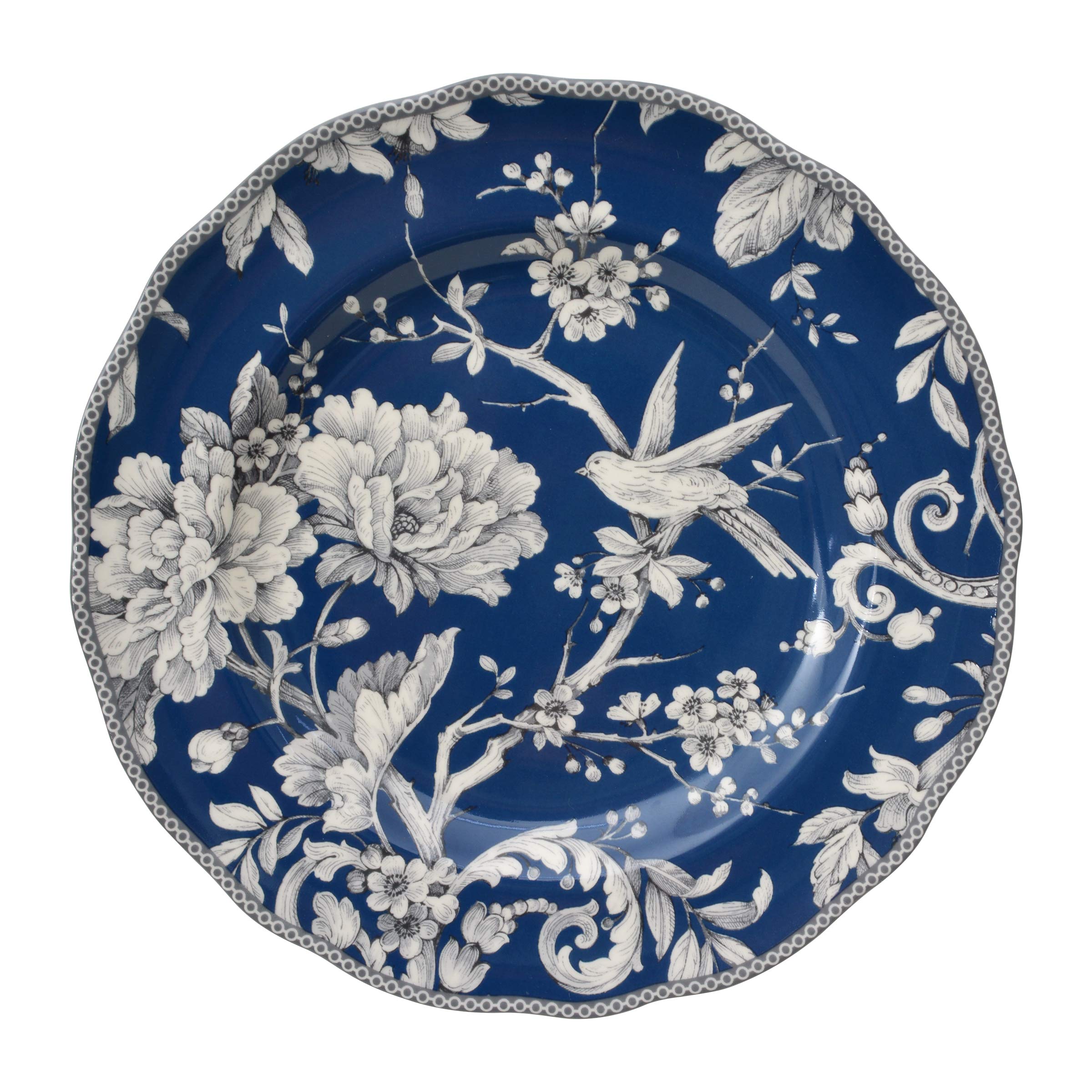 222 Fifth Adelaide 16-Piece Porcelain Dinnerware Set with Round Plates, Bowls, and Mugs, Dark Blue