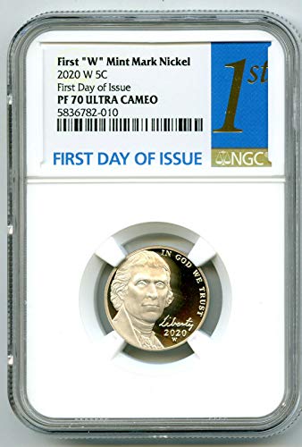 2020 W US MINT JEFFERSON PROOF FIRST DAY OF ISSUE Special Release FIRST EVER ' W ' Nickel PF70 UCAM NGC