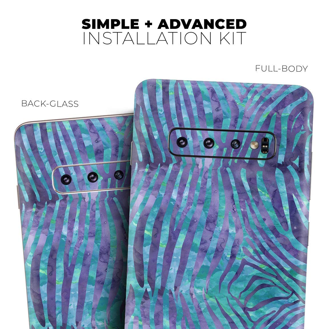 DesignSkinz Blue and Purple Watercolor Zebra Pattern Protective Vinyl Decal Wrap Skin Cover Compatible with The Samsung Galaxy S20 (Screen Trim & Back Glass Skin)