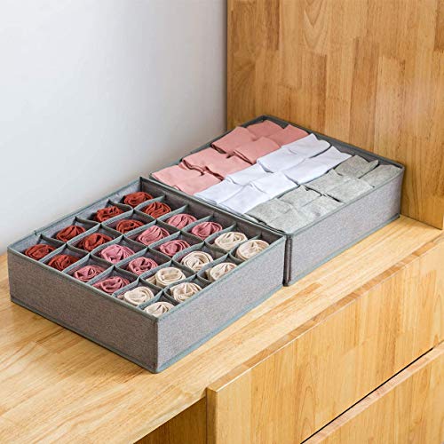 Qozary 24 and 16 Cell Closet Socks Organizer Drawer Divider, Collapsible Closet Cabinet Organizer Underwear Storage Boxes for Storing Socks, Lingerie, Underwear