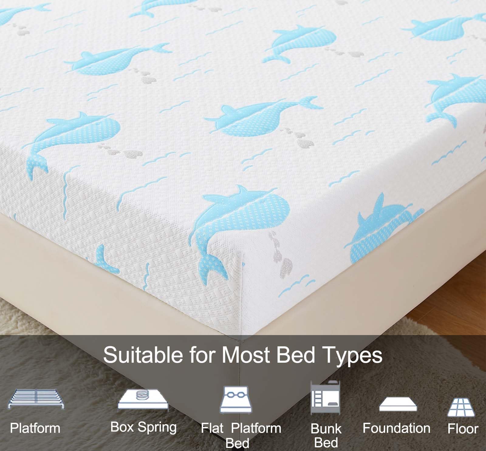 Generic 6 Inch Gel Memory Foam Mattress, Twin Size, Dolphin Medium-Firm Bed Mattress, Breathable & Pressure Relief Cooler Sleep Bed in a Box CertiPUR-US Certified for Adult
