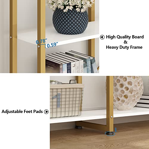 Auromie Triple Wide 5-Tier Bookshelf, 70.87" L x 79.13" H Extra Large Gold Bookcase, Tall Display Shelf with Metal Frame, Freestanding Etagere Storage Display Shelf for Home Office, White Gold