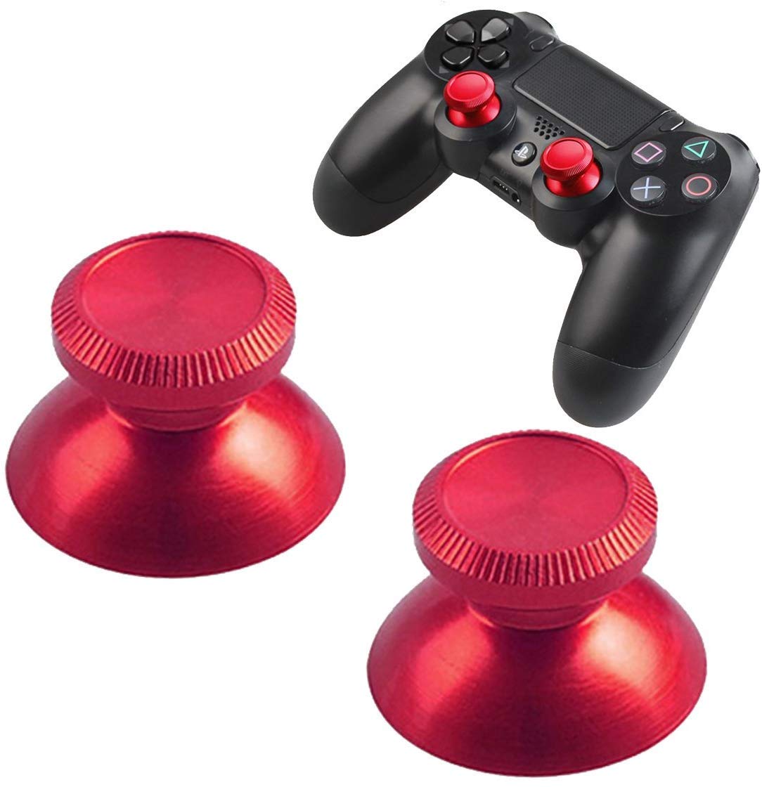 2 PCS Metal Aluminum Replacement Thumbsticks Joystick Thumb Grip Stick for Ps4 Xbox One Game Controller (Red)