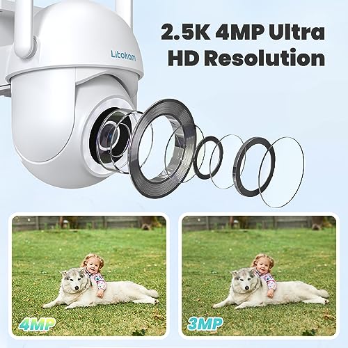 4MP Security Camera Outdoor, litokam 2.5K Cameras for Home Security Outside with 360° PTZ, Color Night Vision and Siren, Auto Tracking & AI Motion Detection, No Monthly Fee, 2-Way Talk