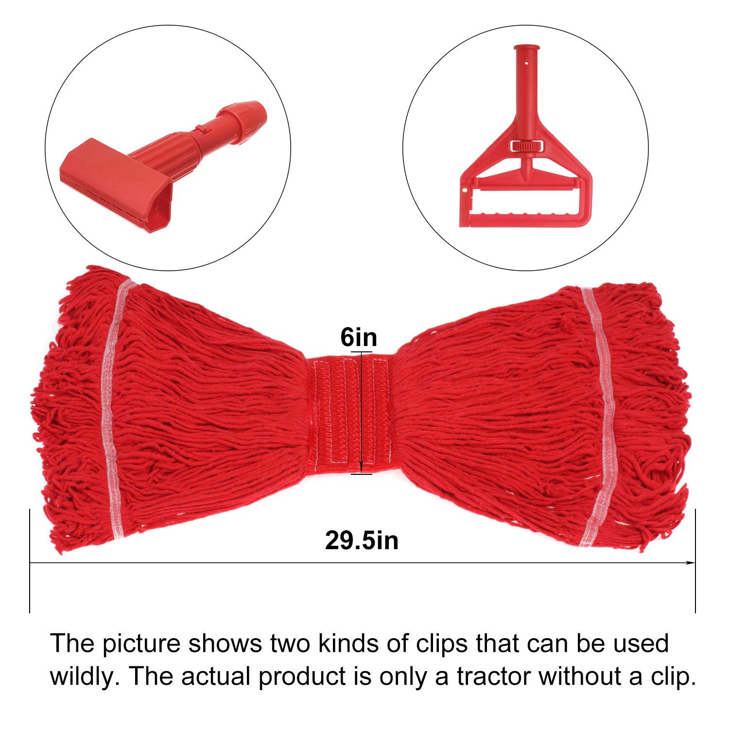 Heavy Duty Wet Industrial Cleaning Mop Head – Mop Head Replacement Perfect Cotton Washable Mop Head Replacement for Commercial & Home Cleaning(RED)
