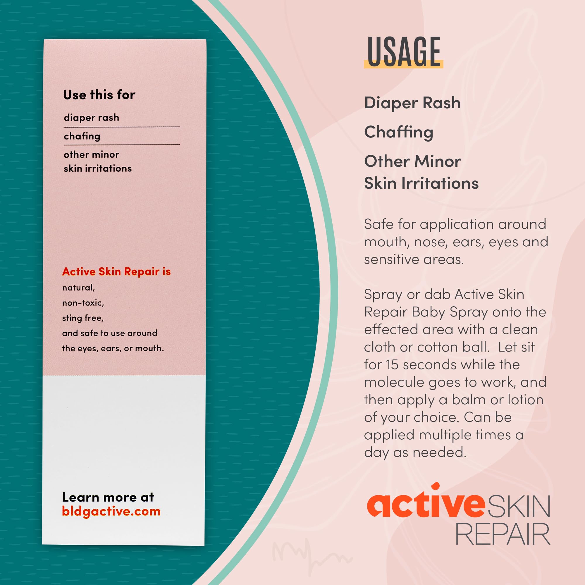 Active Skin Repair Natural, Non-Toxic, No Sting Baby Spray First Aid Safe For Use on Diaper Rash, Baby Acne, Eczema, Cuts, Wounds, Scrapes, and Other Skin Irritations (3 oz. Spray)