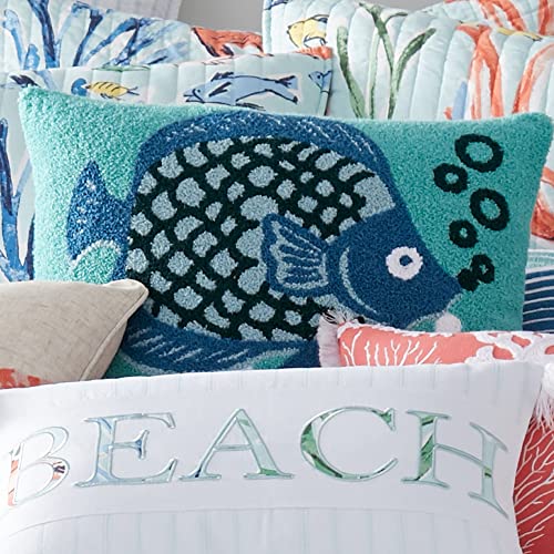Levtex home - Sancti Petri - Decorative Pillow (18 X 18in.) - Tropical Fish - Navy, Coral, Seafoam Green and White