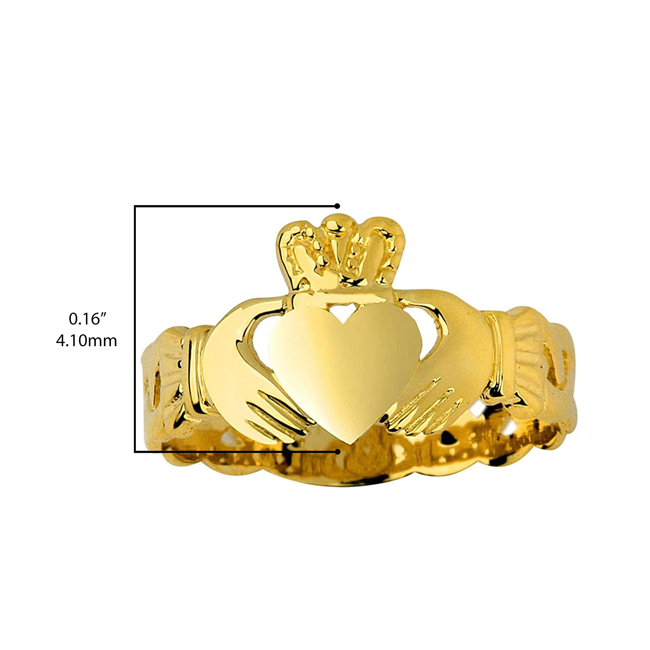 14K Yellow Gold Unisex Claddagh Claddagh Friendship, Engagement, or Wedding Ring with Trinity Knot Band - Size 5