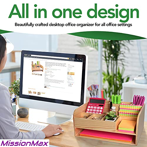 MissionMax Natural Pine Wood Desk Organizer with File Organizer