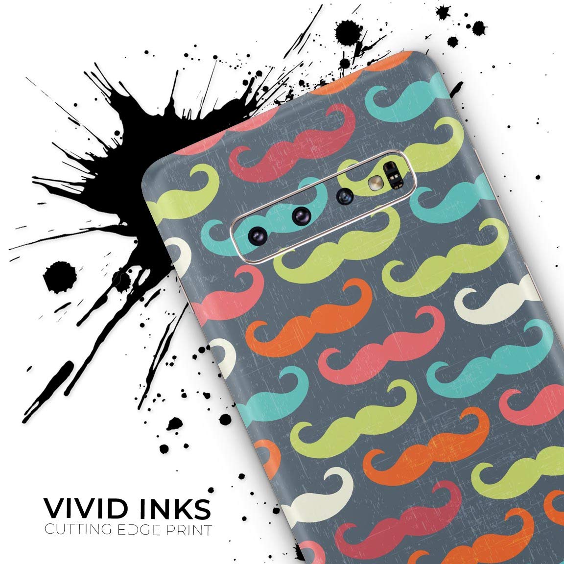 DesignSkinz Colorful Scratched Mustache Pattern Protective Vinyl Decal Wrap Skin Cover Compatible with The Samsung Galaxy S20 (Screen Trim & Back Glass Skin)