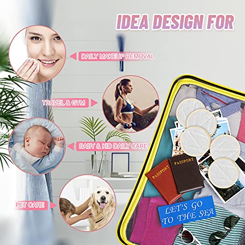 Veemos Reusable Cotton Rounds,14 Pieces Dual Sided Makeup Remover Pads with Washable Laundry Bag & Storage Box,Eco Friendly Bamboo Cotton Pads (Cream)