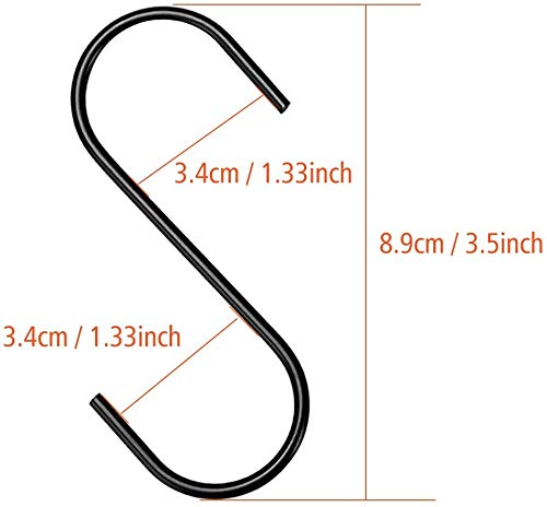 HYPYRANOW 50 Pack Black S Hooks Steel S Hanging Hooks Heavy Duty S Hanger Hook Metal Kitchen Pot Rack Hooks Closet Hooks Plants Hooks for Hanging Pot, Pan, Cups, Plants, Bags, Jeans, Towels