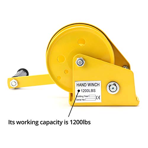 QWORK Hand Winch, 1200lbs Manual Crank Worm Gear Winch, Marine Two-Way self-Locking Gear Winch Handle Crank Towing Winch for ATV Boat Trailer Truck