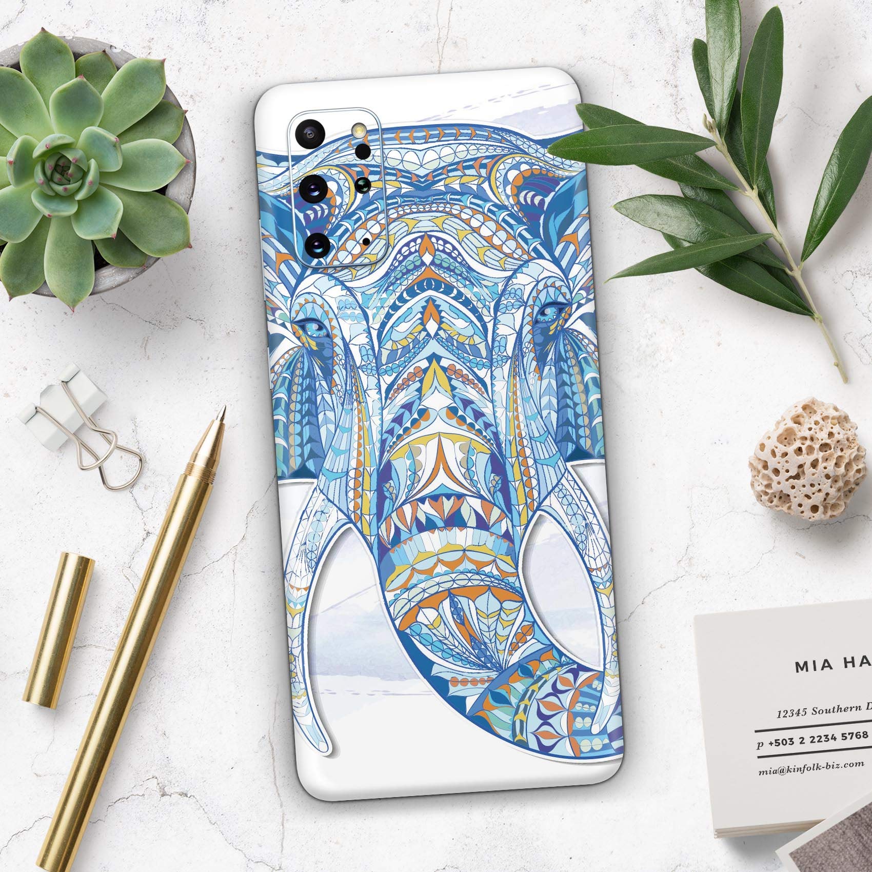 DesignSkinz Geometric Sacred Elephant Protective Vinyl Decal Wrap Skin Cover Compatible with The Samsung Galaxy S20 (Screen Trim & Back Glass Skin)