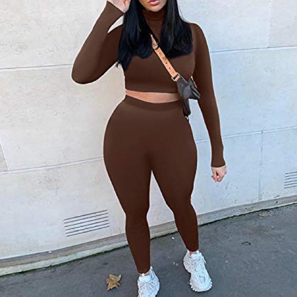 2 Piece Women Bodycon Tracksuit Outfits Set Long Sleeve Pullover Tops Legging Pants Ladies Solid Color Clothes