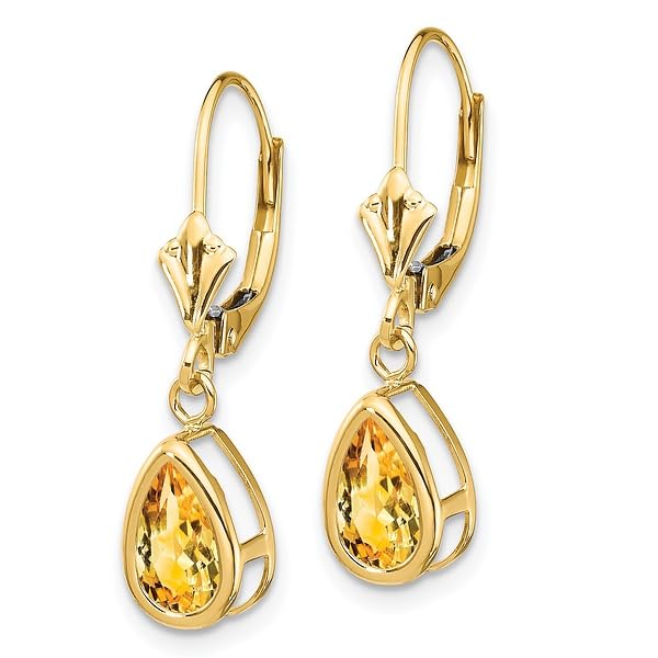 14K Yellow Gold Orange Citrine Drop Dangle Earrings Pear Teardrop Gemstone November Birthstone Jewelry