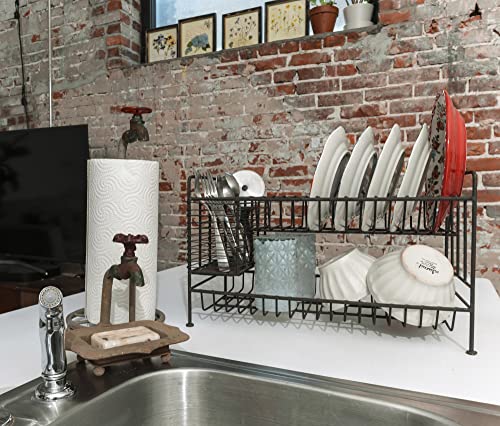 Creative Co-Op 2-Tier Metal Dish Rack with Utensil Compartment