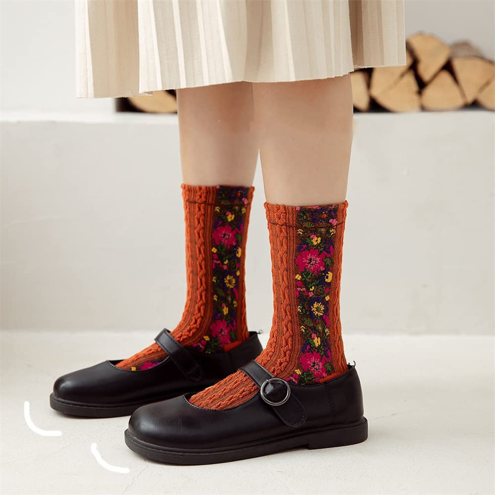2023 Flower Ladies Socks Women's Long Sock Vintage Cotton Casual Cute Mid-Calf Socks