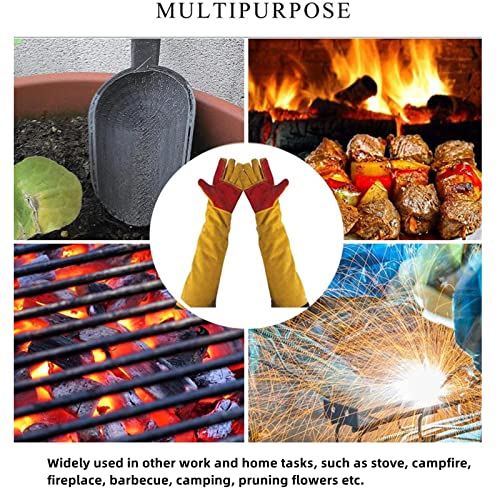 23.6 Inch Long Sleeves Leather Welding Gloves Leather welding gloves, heat-resistant and wear-resistant welding gloves and hand protectors, fire-resistant boot protectors,tools and gifts for men dad