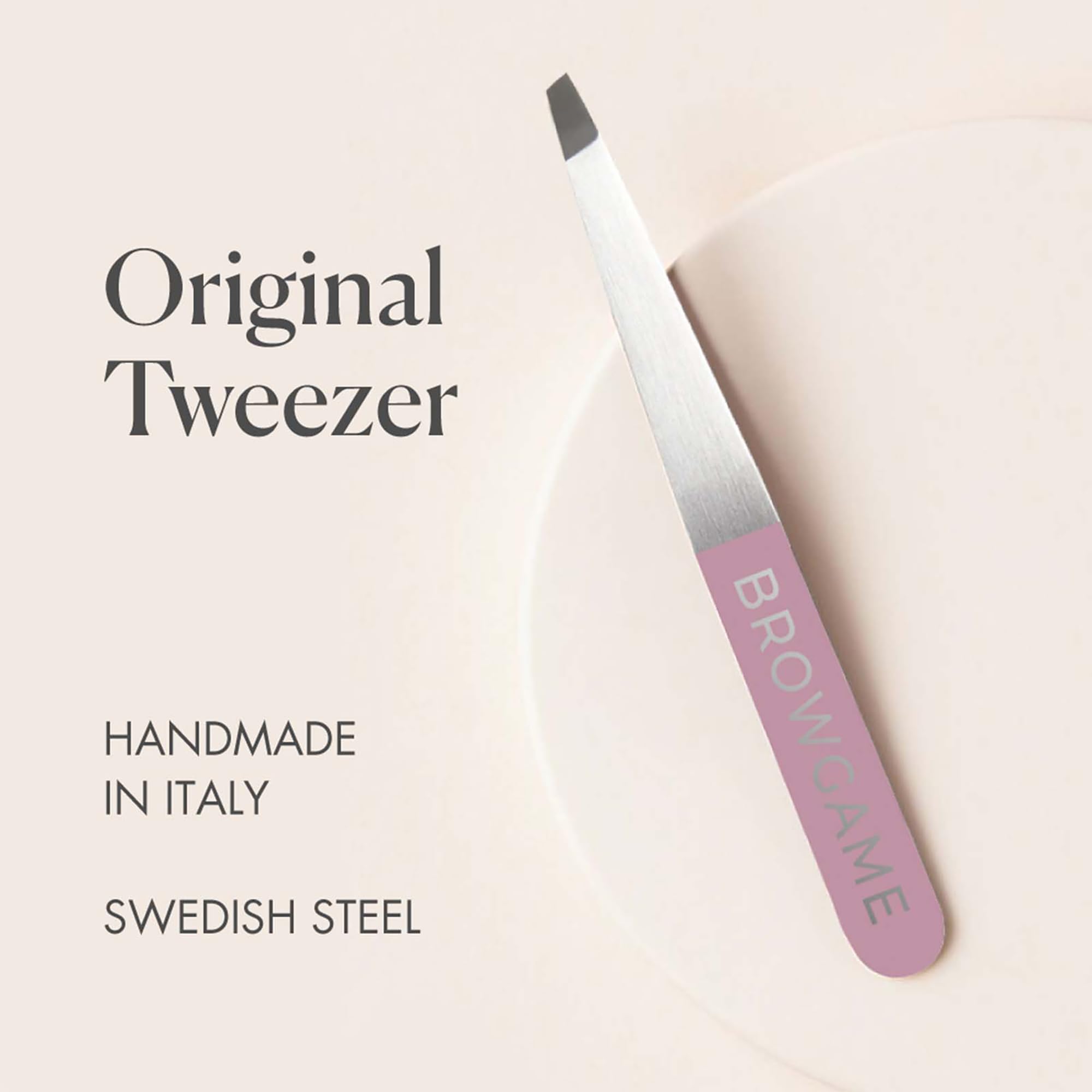 Browgame Original Slanted Tweezer - Precise, Extra Sharp Plucking Tool For Easy, Painless Hair Removal - Easy Grip For Meticulous Shaping - Stainless Steel Design For Sensitive Skin - Pink - 1 Pc