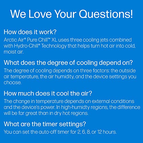Arctic Air Pure Chill XL Evaporative Air Cooler - Powerful 4-Speed, Quiet, Lightweight Oscillating Portable Cooling Tower - Hydro-Chill Technology For Bedroom, Office, Living Room & More