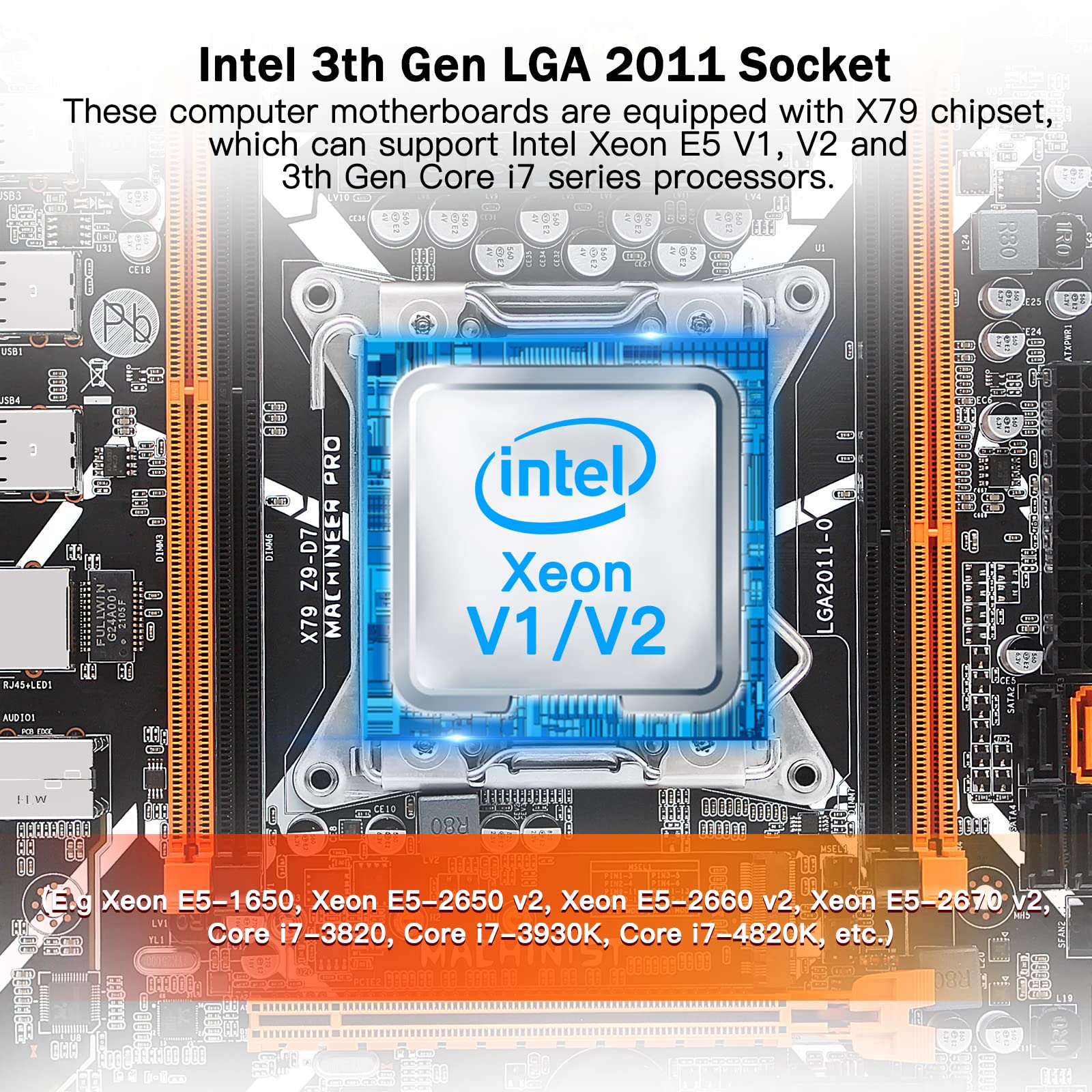 MACHINIST X79 Micro ATX Motherboard, LGA 2011 (Intel 3th Gen) Server Gaming Motherboard (PCIe 3.0, NVME/SATA M.2, Dual Channel DDR3, SATA 6Gb/s) for Intel Xeon E5 V1/V2, Core i7 Processor