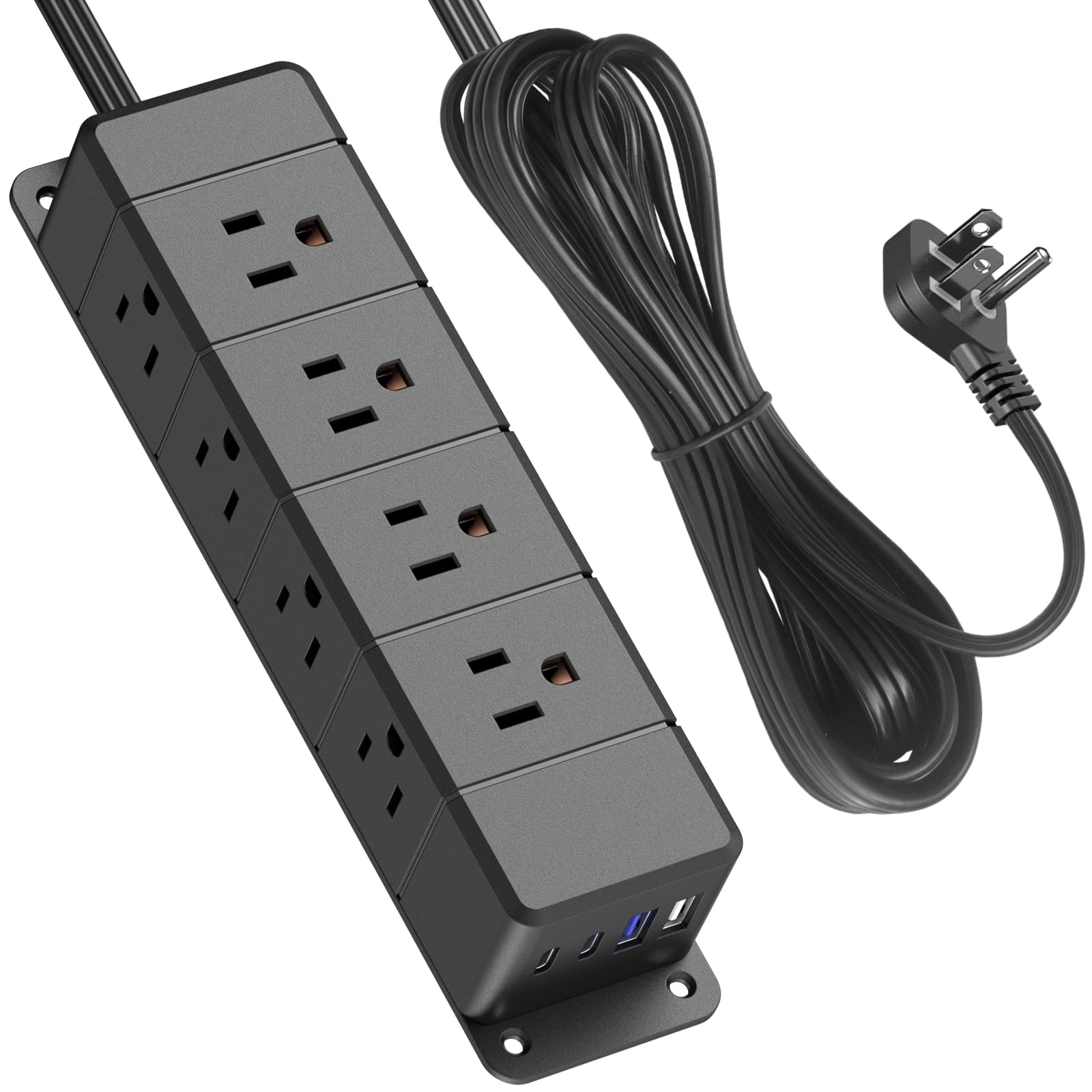 30W USB C Power Strip Surge Protector,Ultra Thin Flat Plug Power Strip 4 Side 12 Outlets,1 PD Fast Charing,2 USB-C, 2 USB-A(4 USB Total 40W),6ft Slim Extension Cord,16 in 1 Desk Power Bar,1200J Black