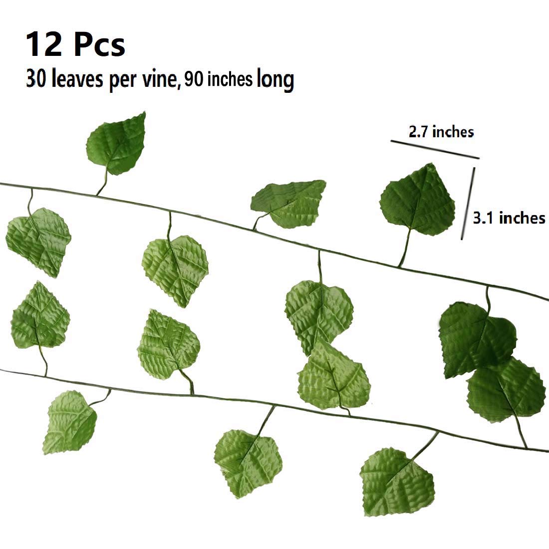 90 Inches-12 Pcs Artificial Grape Leaves Vines, Fake Ivy Leaves Plants Vine, Hanging Wedding Garland, Foliage Flowers Home Kitchen Garden Office Decor, Artificial Plant for Decoration