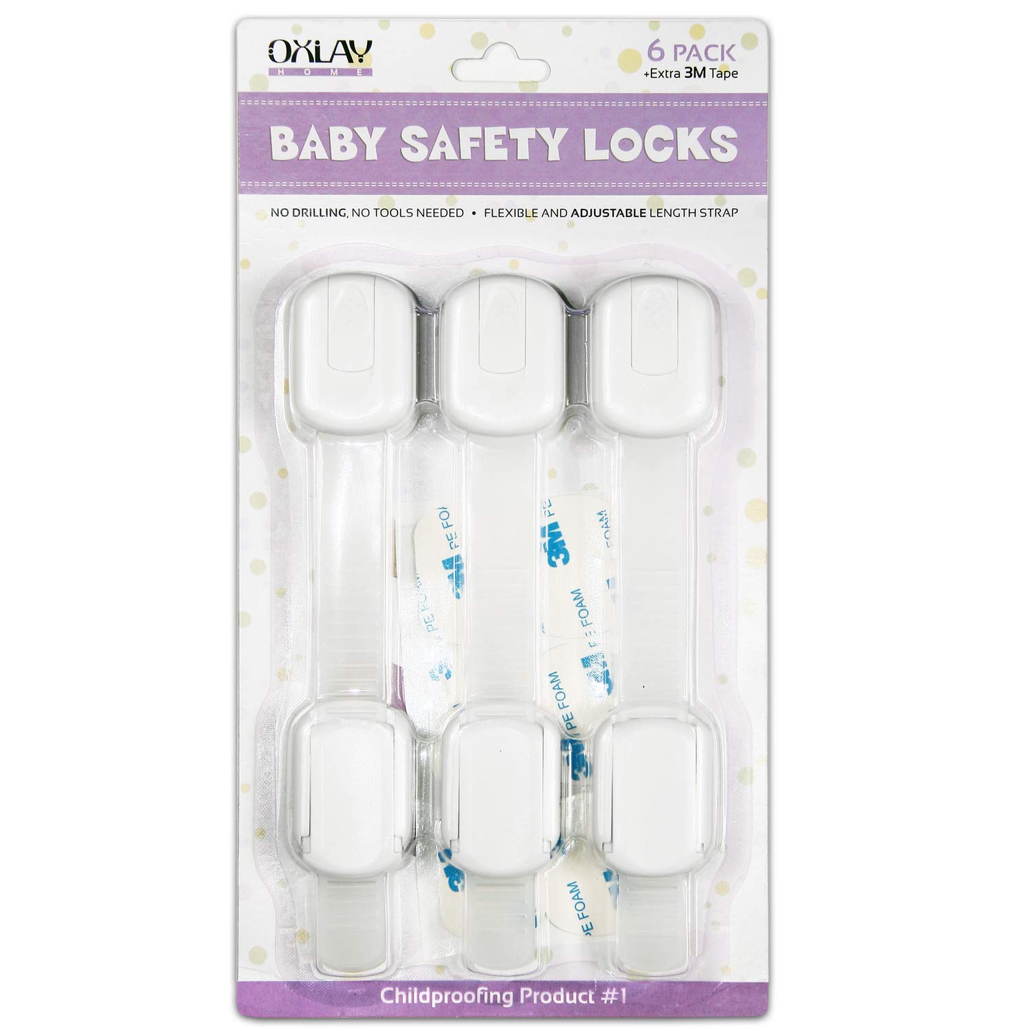 Baby Proofing Safety Cabinet Locks - Child Proof Latches for Dresser Drawer Cupboard Doors Closet Oven Refrigerator Fridge - Adjustable Childproof Straps by Oxlay - White - 6 Pcs
