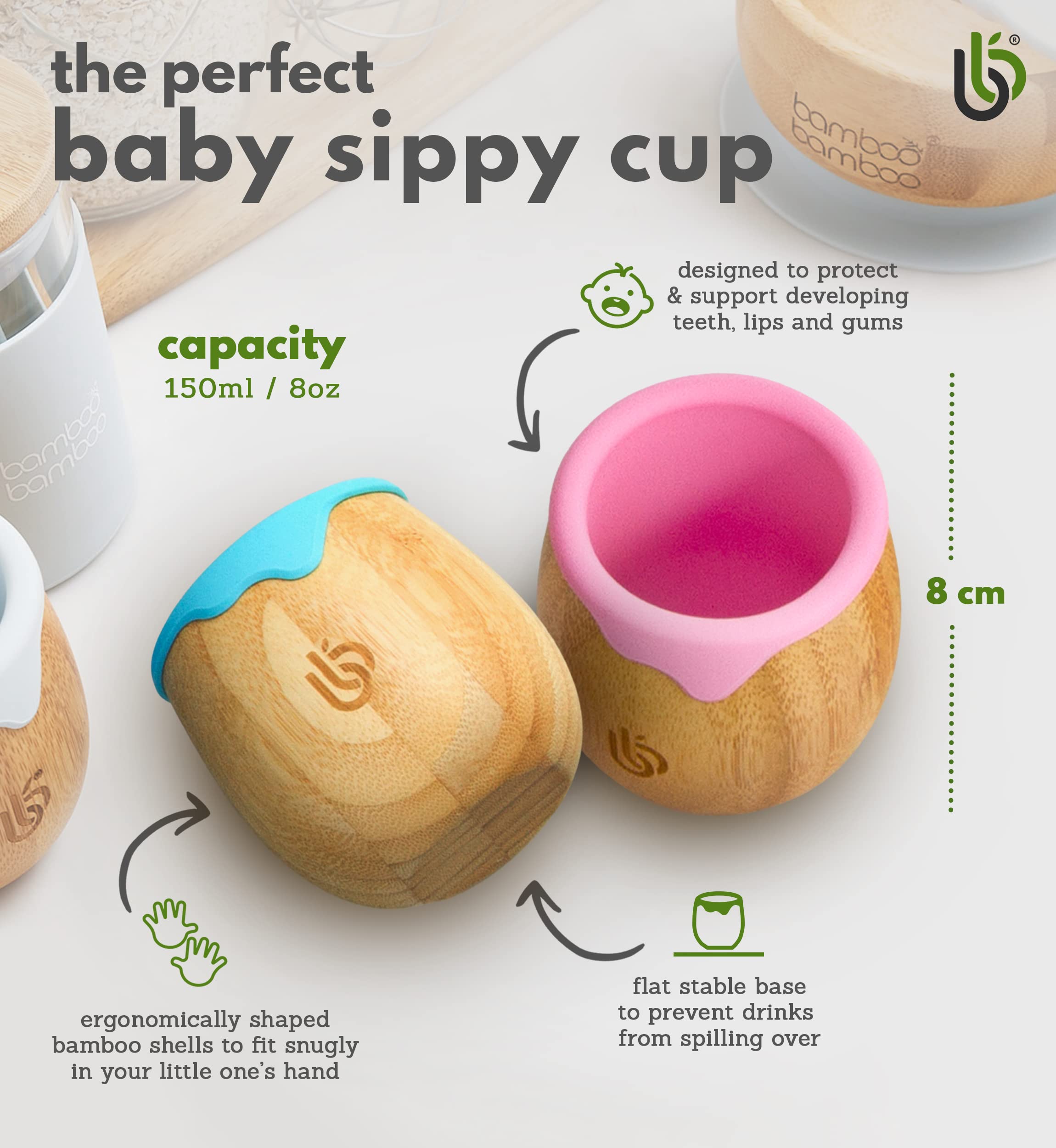Bamboo Baby and Toddler Sippy Cup - 5 Oz Eco-Friendly Dinky Cup with Cute Silicone Drip Rim for Teeth and Gum Protection - Ideal Toddler Transition Cup (Lilac)