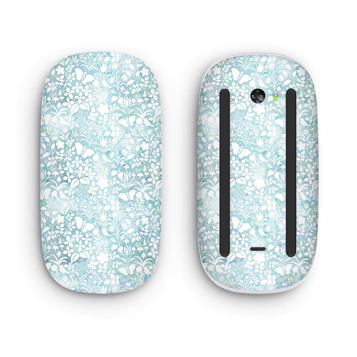Design Skinz White Butterflies and Flowers on Light Blue Watercolor Pattern Vinyl Decal Compatible with The Apple Magic Mouse 2 (Wireless, Rechargable) with Multi-Touch Surface