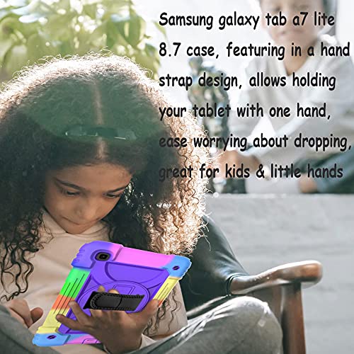 MENZO Samsung Galaxy Tab A7 Lite 8.7-inch Case 2021 Release, 3-Layer Shoulder Strap Rugged Protective Case with Holding Strap Rotating Stand for Samsung Galaxy Tab A7 Lite 8.7 (SM-T220/T225),Purple