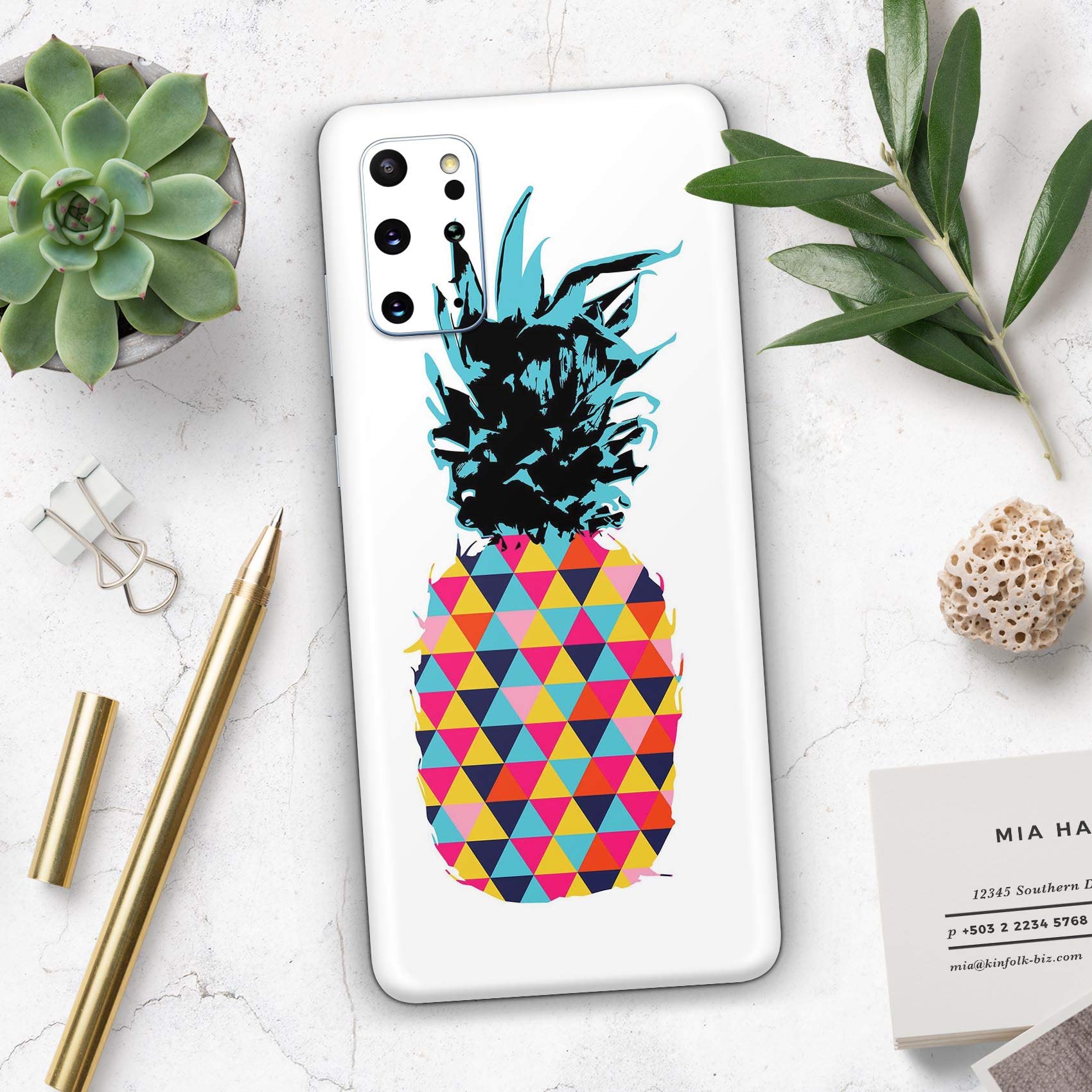 DesignSkinz Geo Retro Summer Pineapple v1 Protective Vinyl Decal Wrap Skin Cover Compatible with The Samsung Galaxy S20 (Screen Trim & Back Glass Skin)