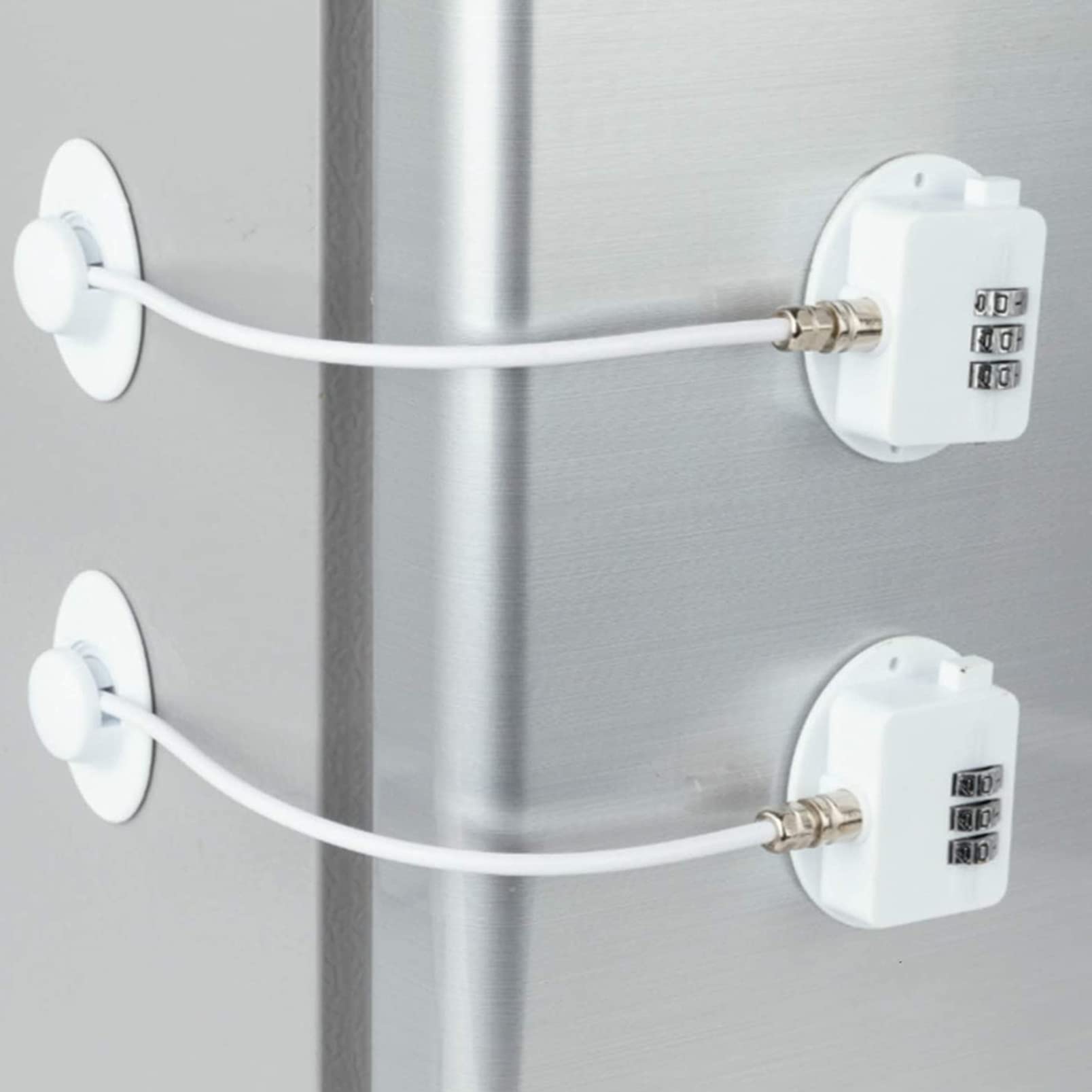 2 Pack Refrigerator Lock Combination Coded Fridge Lock Freezer Child Safety Lock Door Lock with Strong Adhesive No Keys Needed White